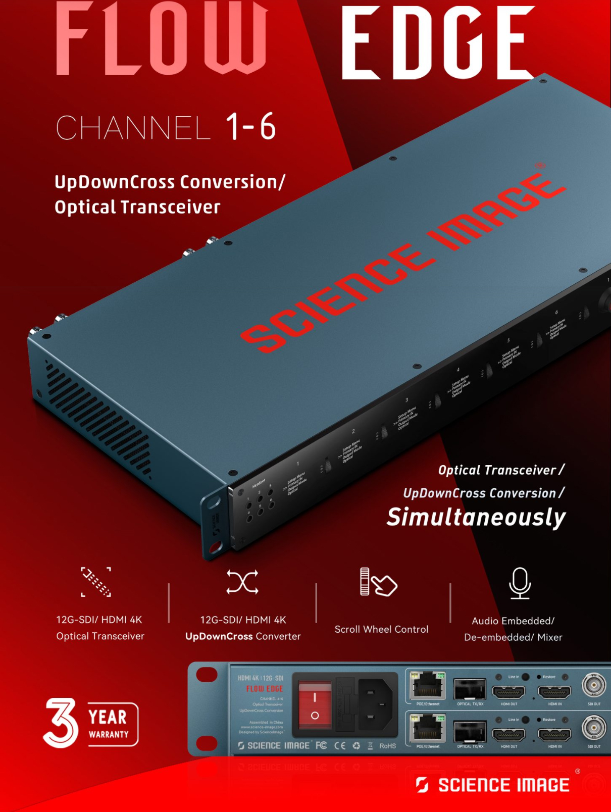 FLOW EDGE アップダウンクロスコンバーター/光トランシーバー 12G-SDI/HDMI 4K60 | ScienceImage